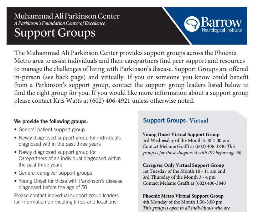 Muhammad Ali Parkinson Center Support Groups - Barrow Neurological ...