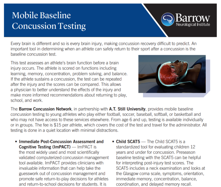 Baseline Concussion Testing Flyer - Barrow Neurological Institute